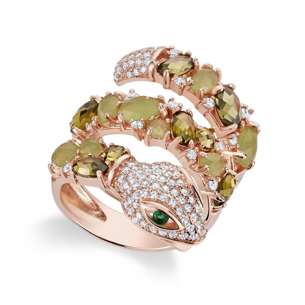 Large Green Serpentine Ring in Rose – Gem Bijou